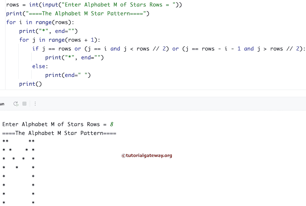 Python Program to Print M Star Pattern