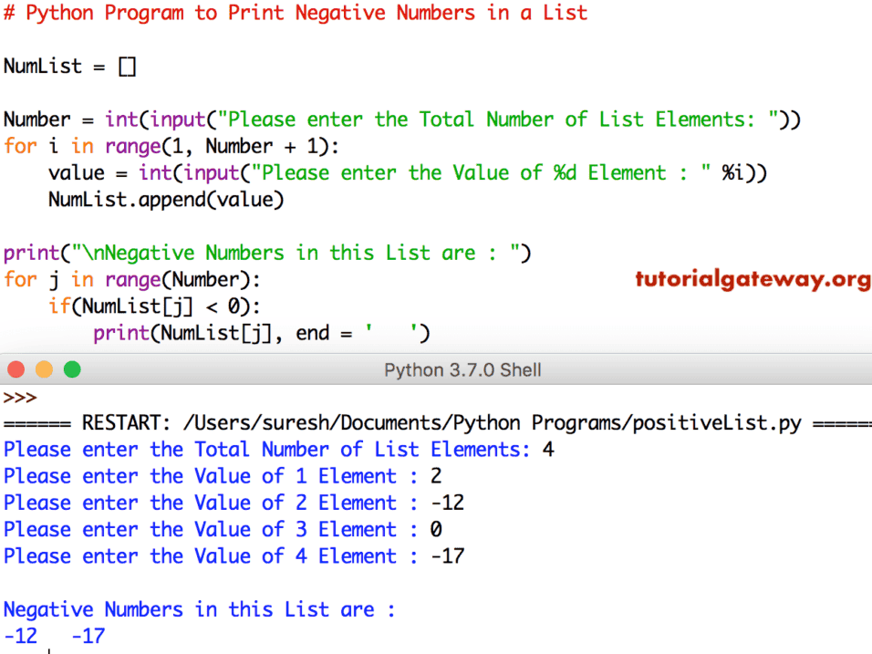 Python Program To Print Negative Numbers In A List