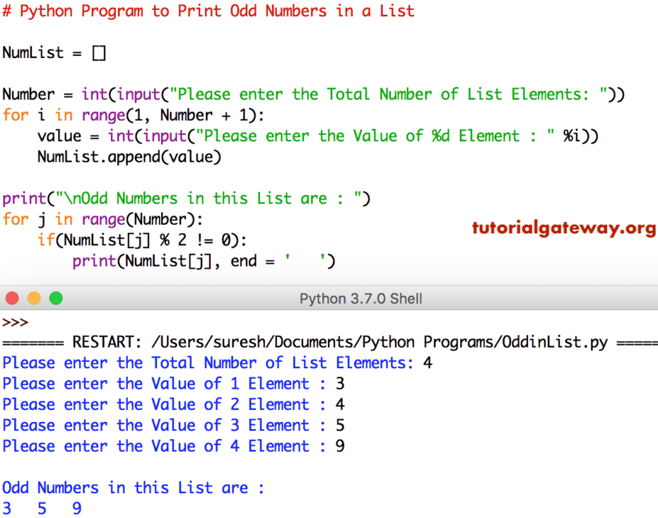 Python Program to Print Odd Numbers in a List