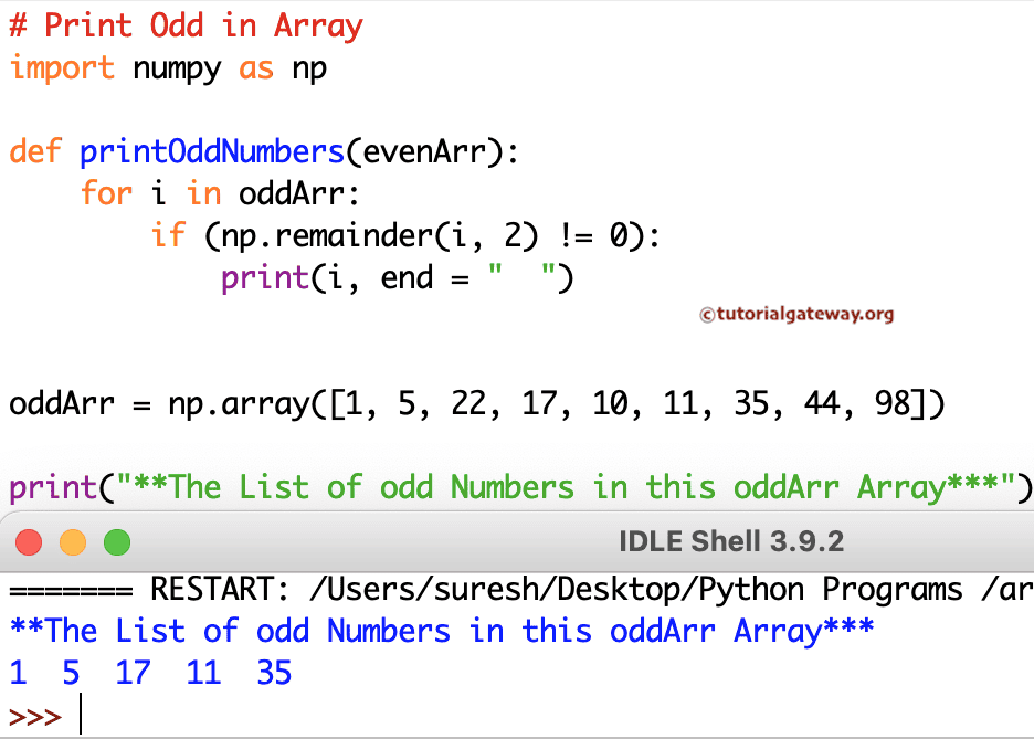 Python Program To Print Odd Numbers In An Array
