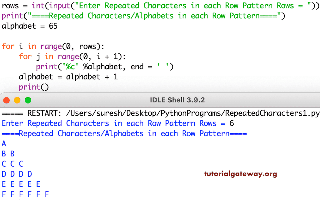 Python Program To Print Repeated Character Pattern