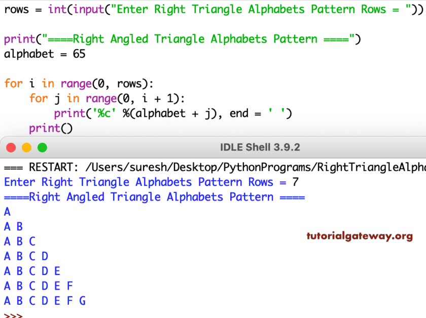Python Program To Print Right Triangle Alphabets Pattern Python Program To Print Right Triangle Alphabets Pattern