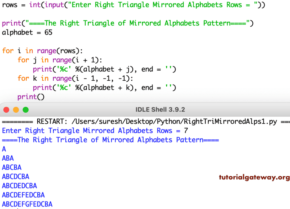 Python Program To Print Right Triangle Of Alphabets In Reverse