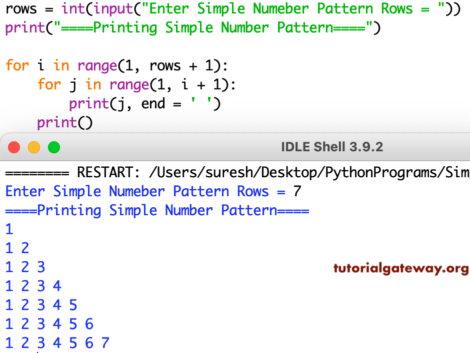 Python Program To Print A Simple Number Pattern