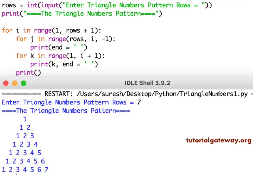 Python Program To Print Triangle Numbers Pattern
