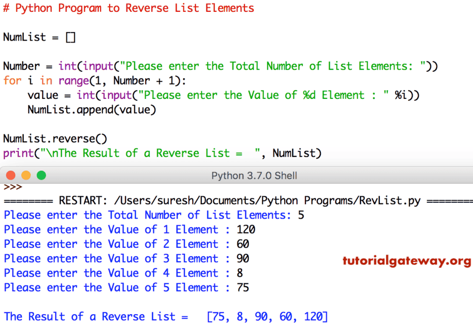Python Program To Reverse List