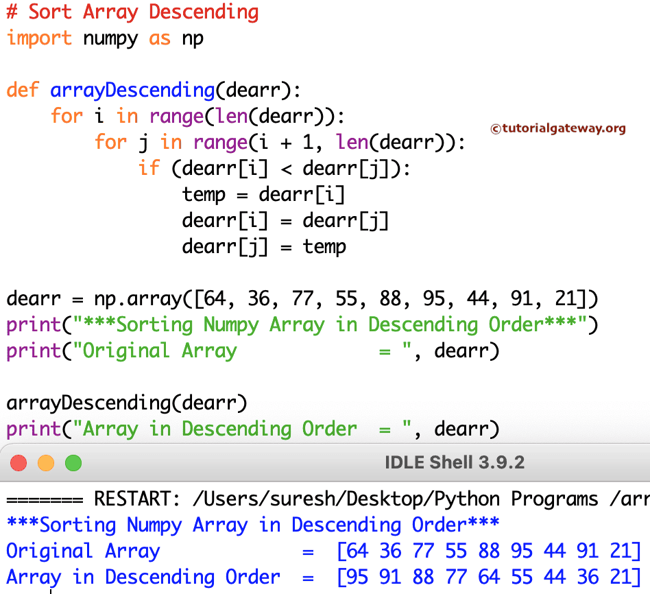 Python Program To Sort Array In Descending Order