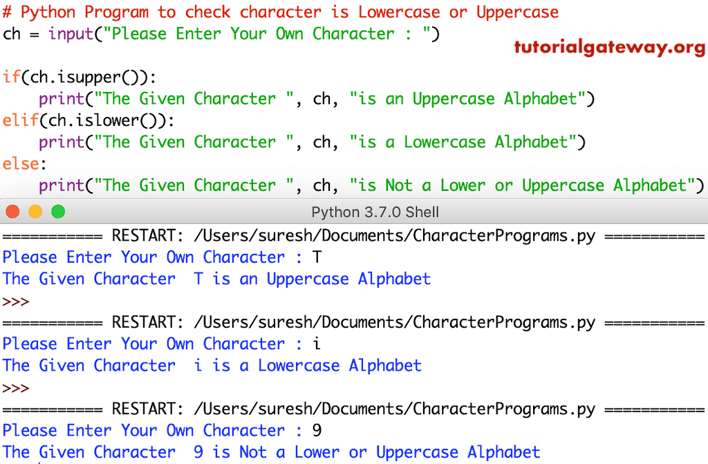 Python Program To Check Character Is Lowercase Or Uppercase
