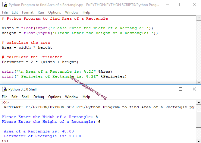 Python Program To Find Area Of A Rectangle
