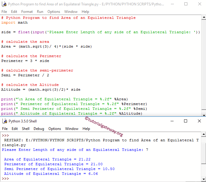 Python Program To Find Area Of An Equilateral Triangle