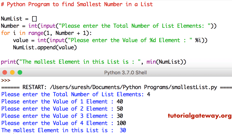 Python Program To Find Smallest Number In A List