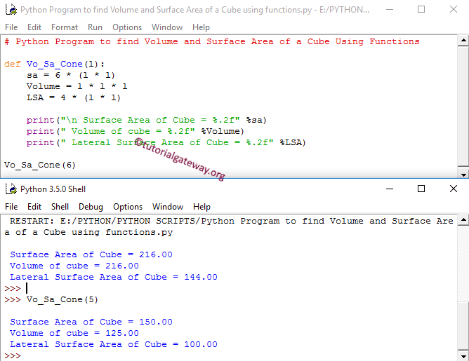 Python Program To Find Volume And Surface Area Of A Cube