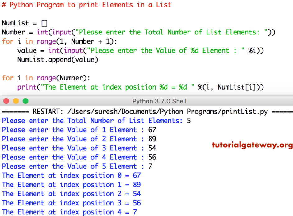 Python Program To Print Elements In A List