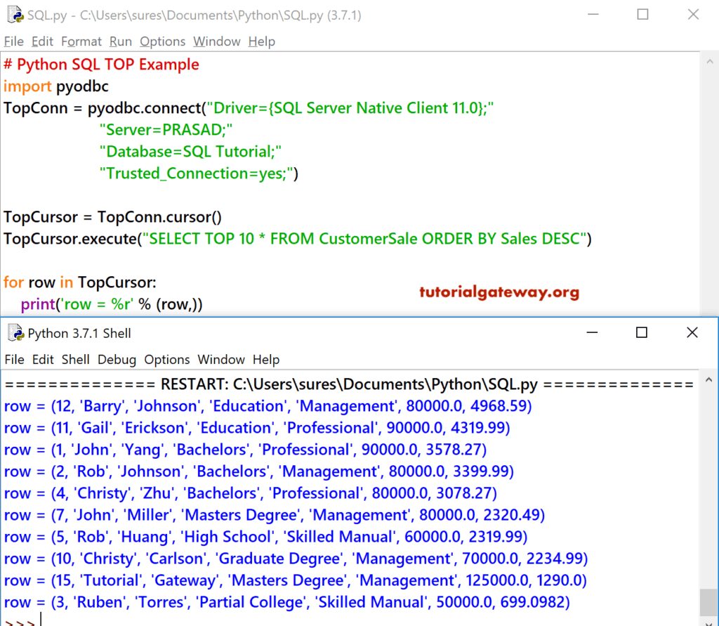 Python SQL Select Top