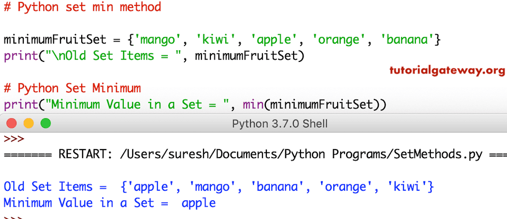 Python Set Min Method