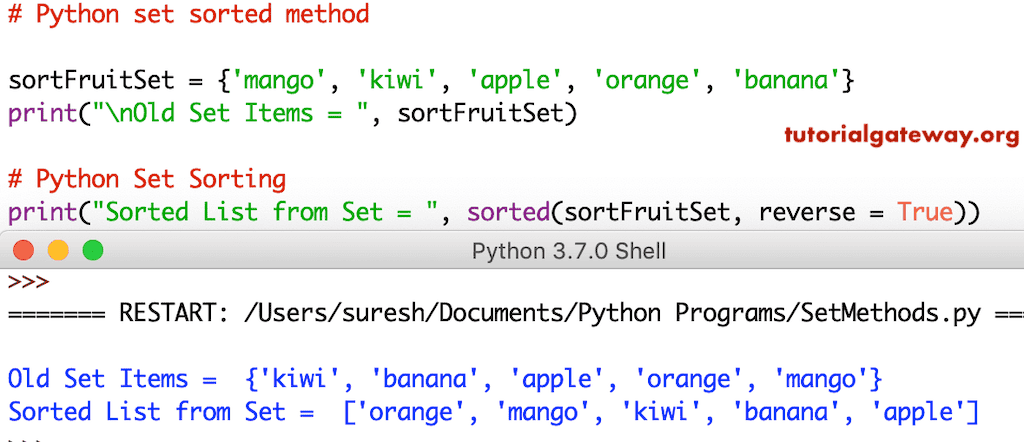 Python Set Sorted Method