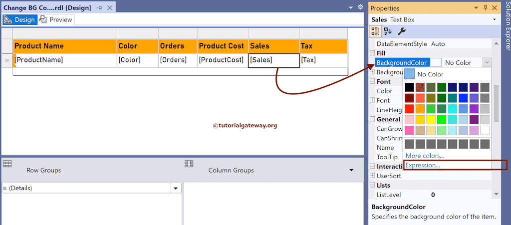 Change Background Colors of SSRS Min and Max Table Columns
