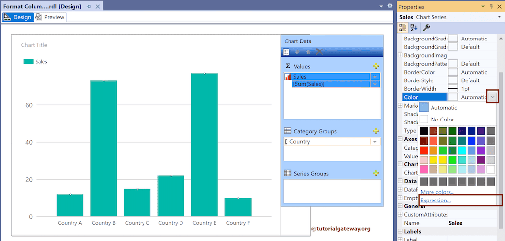 Change SSRS Column Chart Min and Max Colors