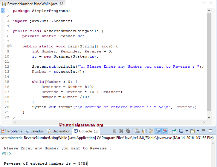 Program To Reverse A Number In Java