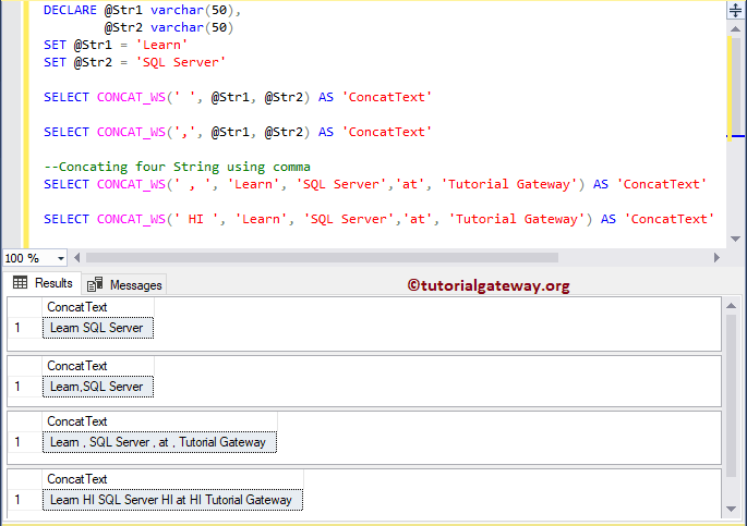 SQL CONCAT WS Function