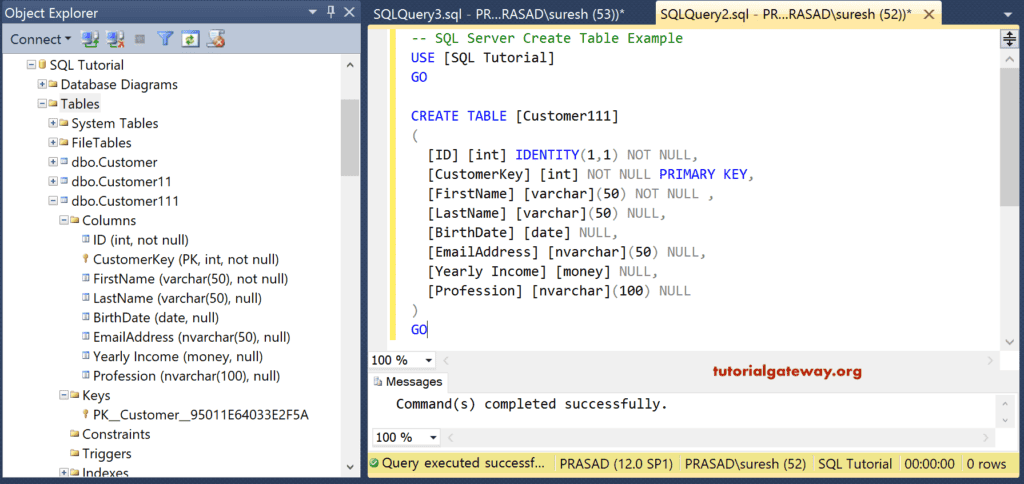 SQL Create Table Statement