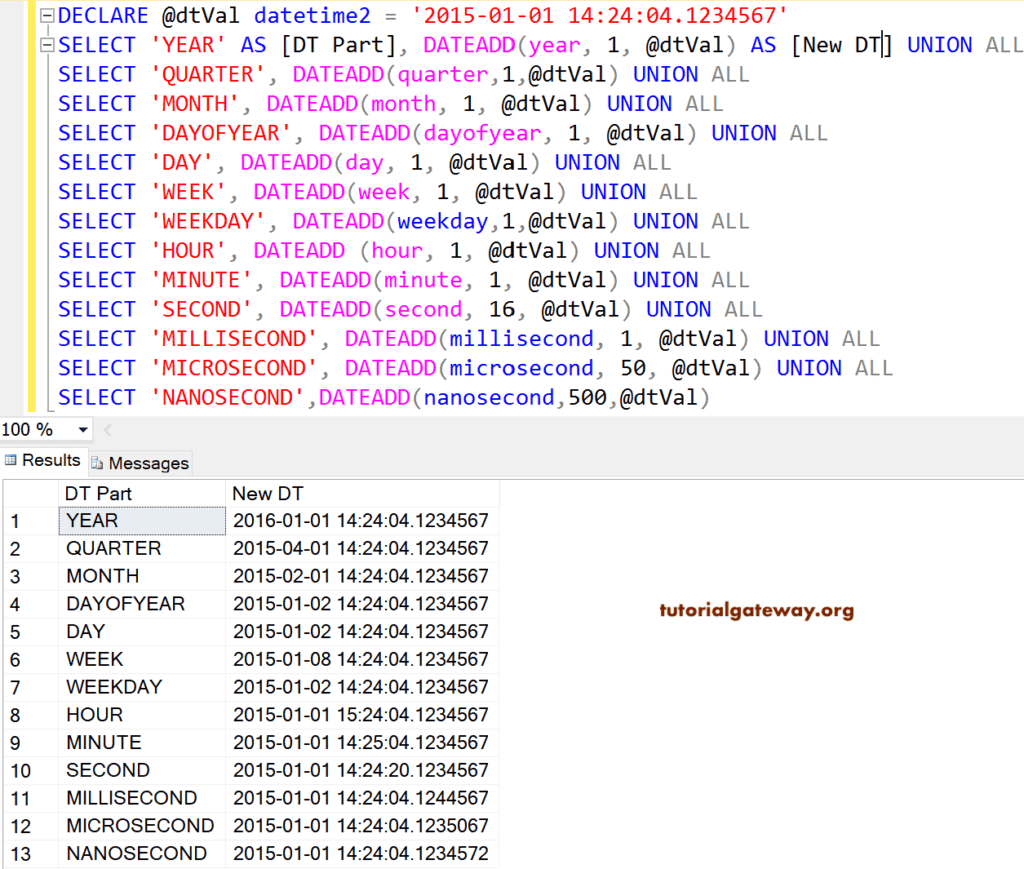 SQL DATEADD Function