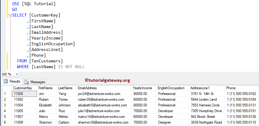 SQL IS NOT NULL
