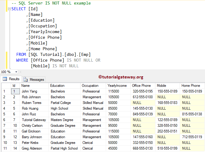 SQL IS NOT NULL