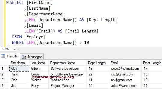 SQL LEN Function