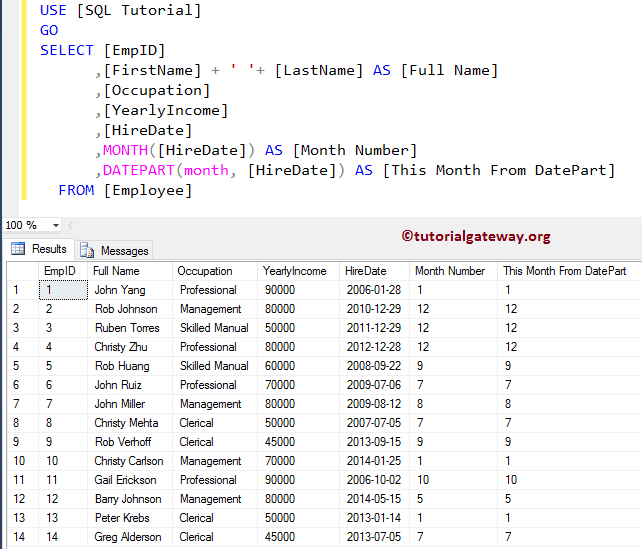 SQL MONTH Function