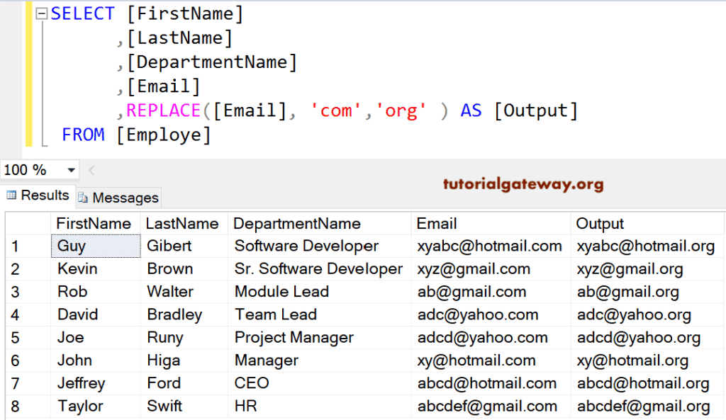 SQL REPLACE Function