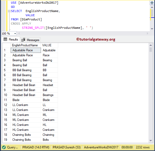 SQL STRING SPLIT Function