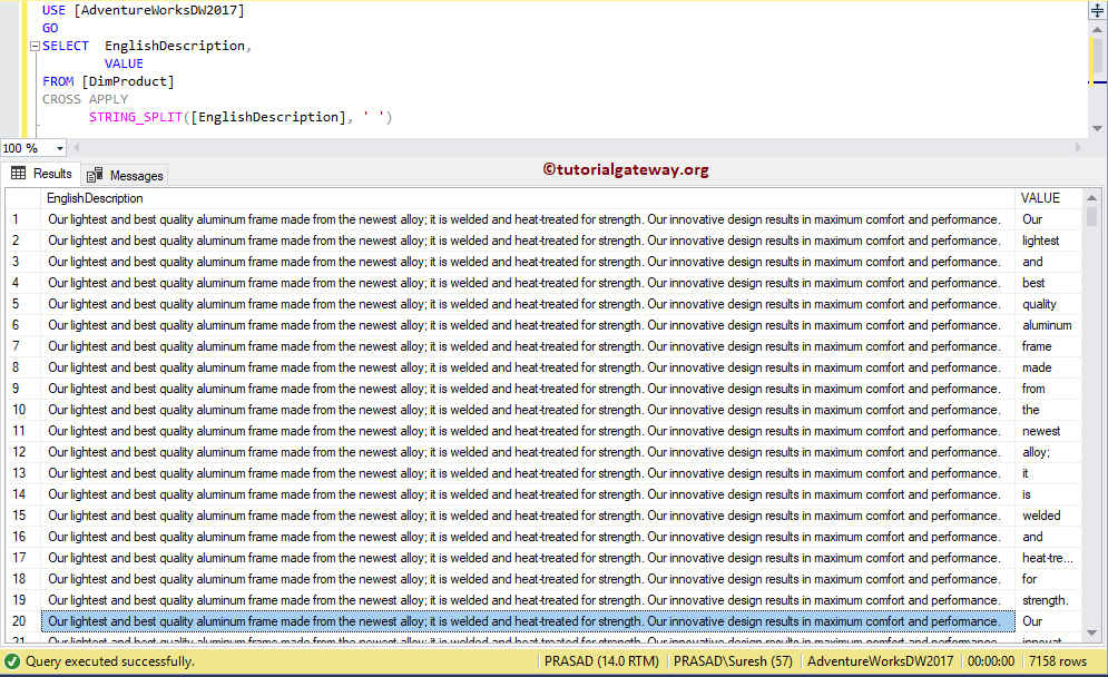 SQL STRING SPLIT Function