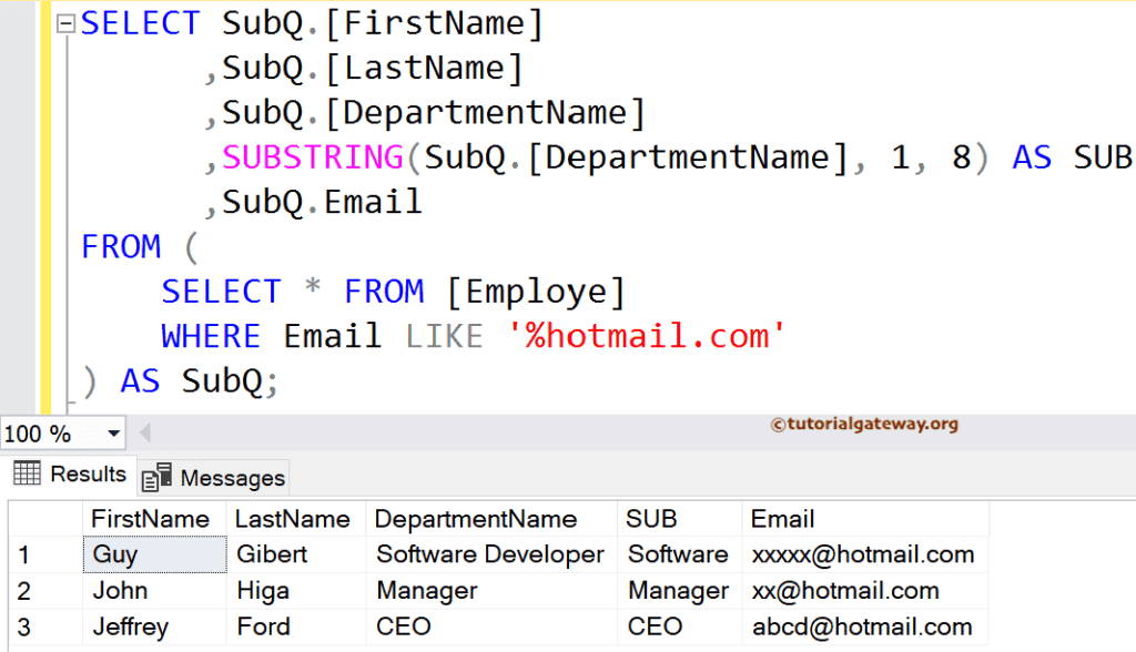 SQL SUBSTRING Function