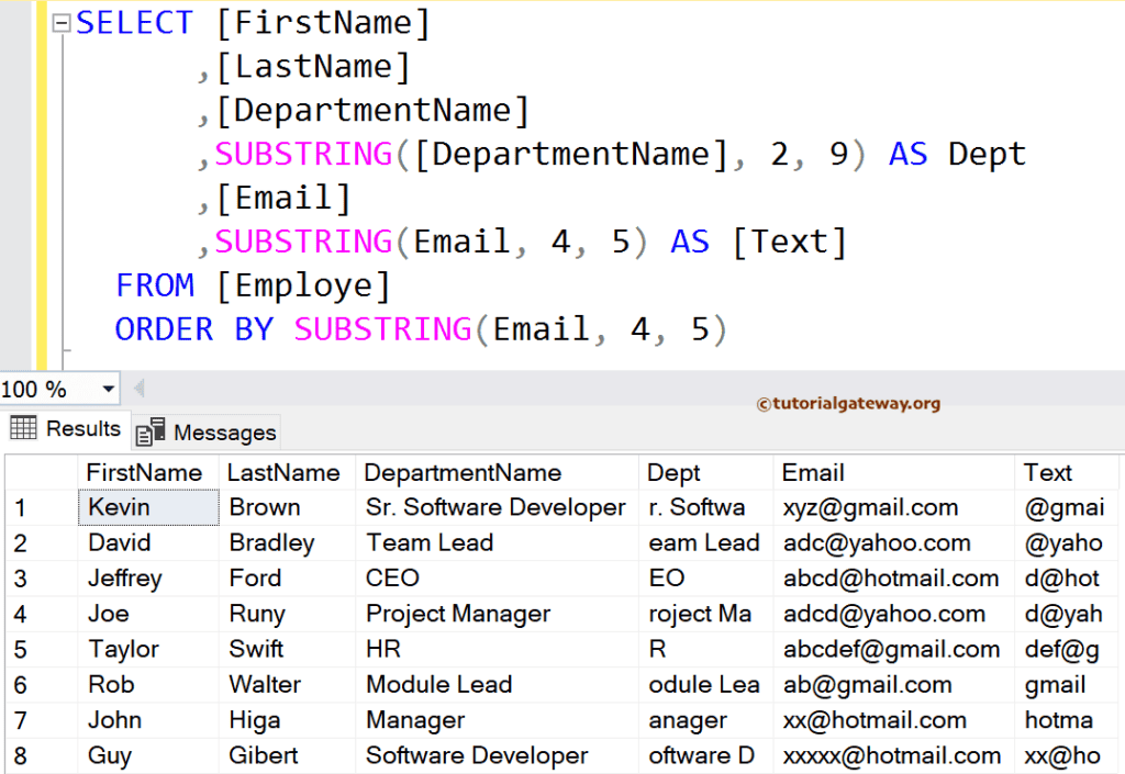 SQL SUBSTRING Function
