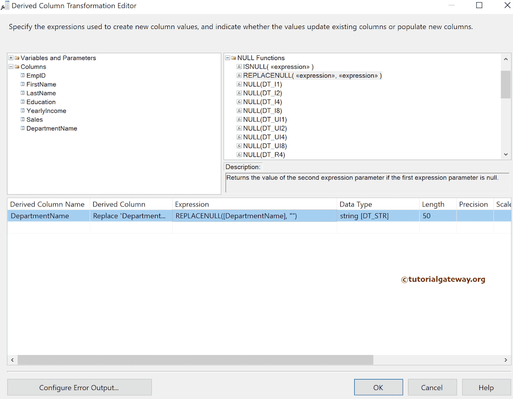 Ssis Replace Sql Table Nulls Using Derived Column