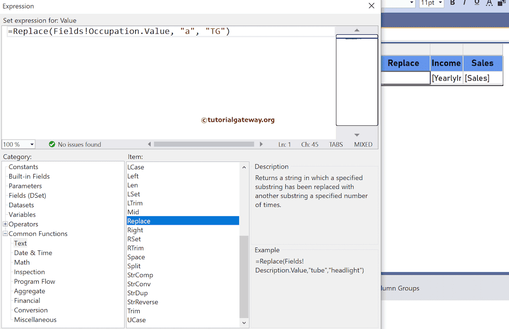 SSRS Replace Function
