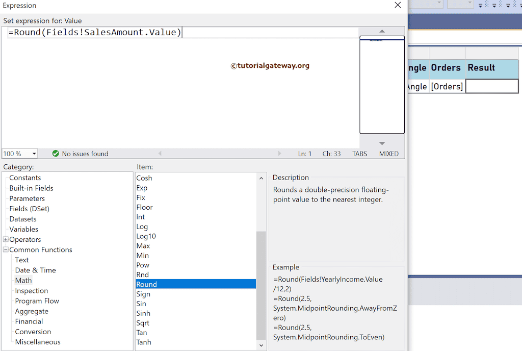 SSRS Round Function