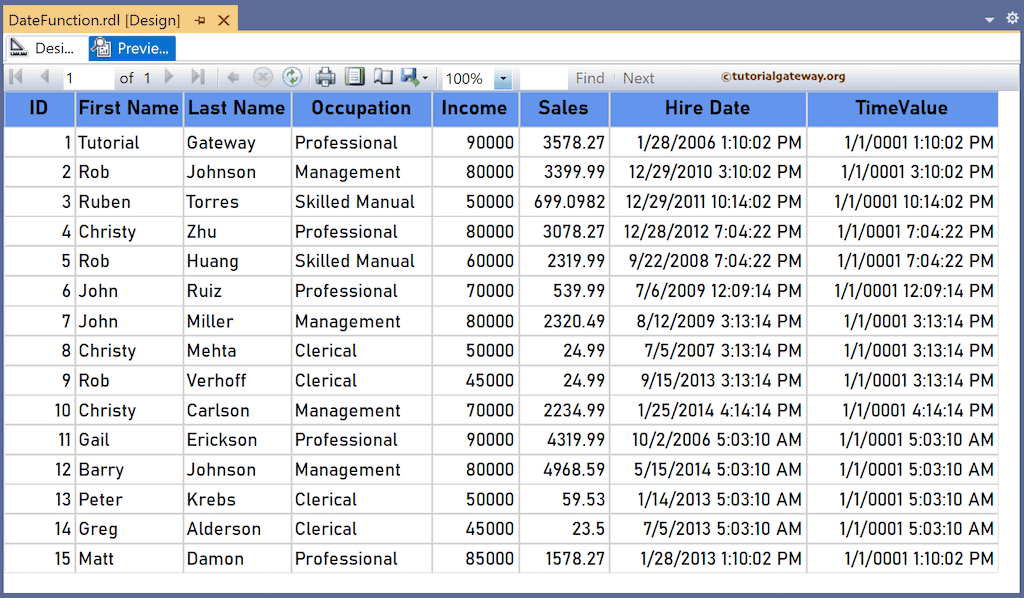 SSRS TimeValue Function
