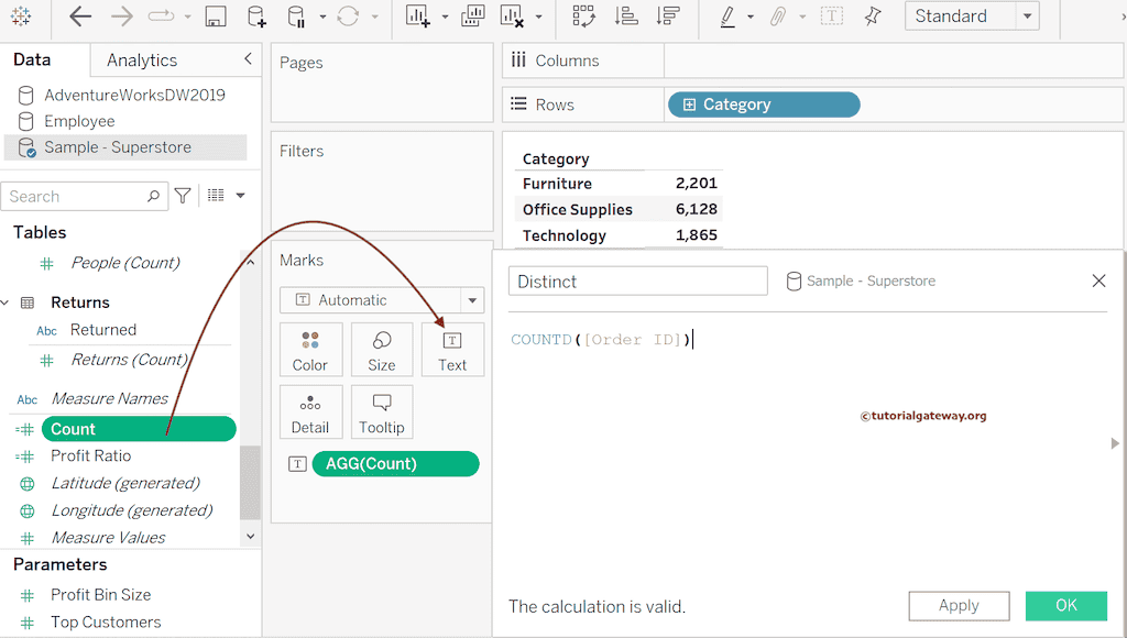 Tableau Count And Distinct Count COUNTD