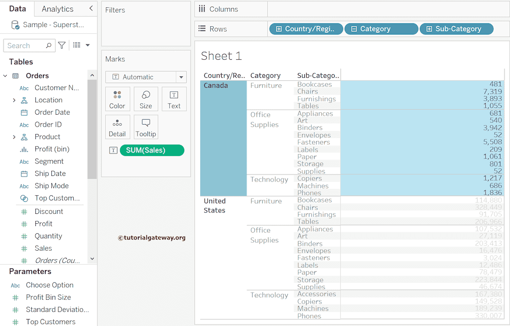 Tableau Highlight Action