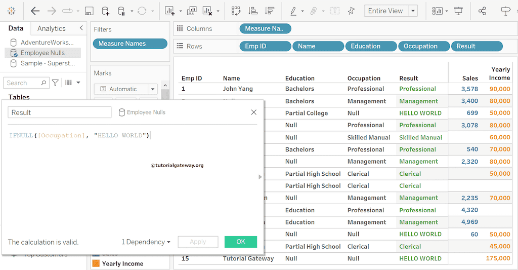 Tableau Ifnull Function 