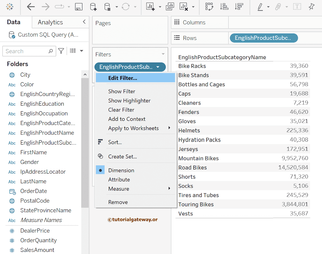 Tableau Selection Filter