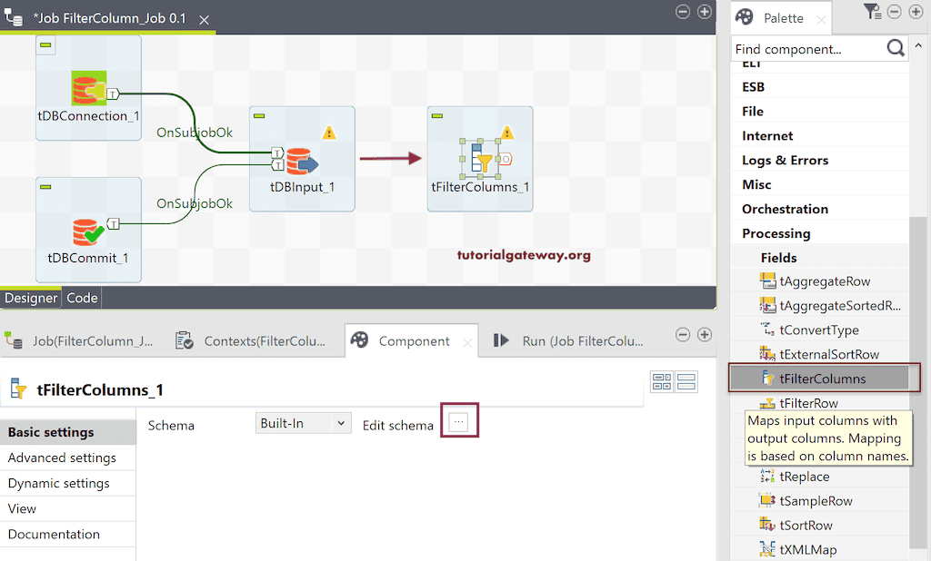 Talend Filter Columns