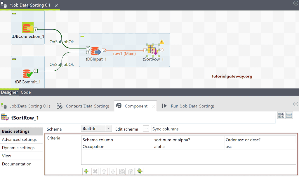 Talend Sort Row Data 