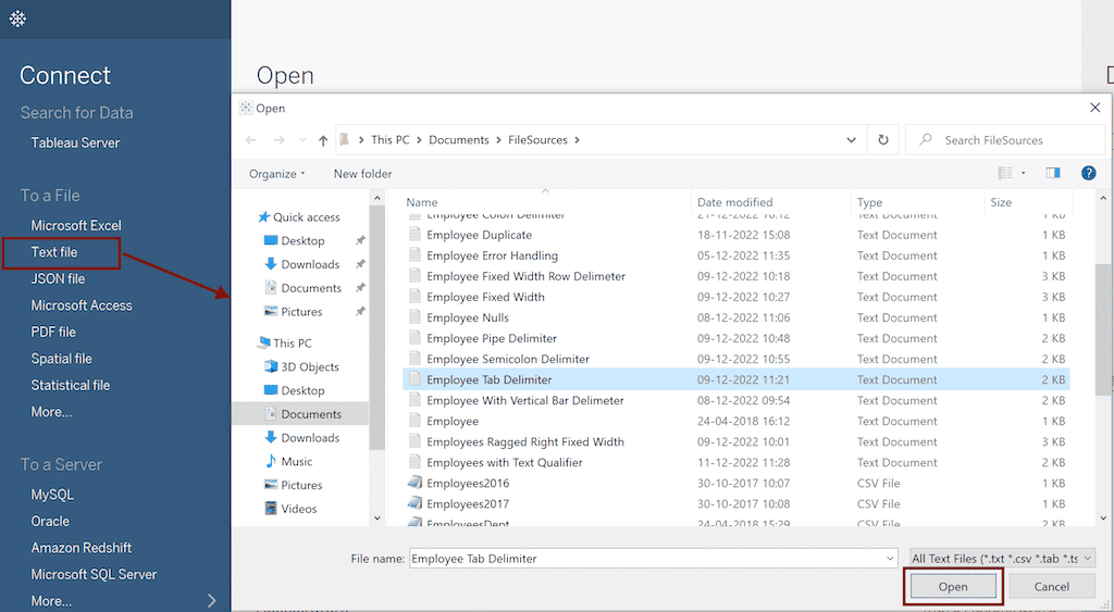 Connect Tableau to a Tab Delimiter Text File