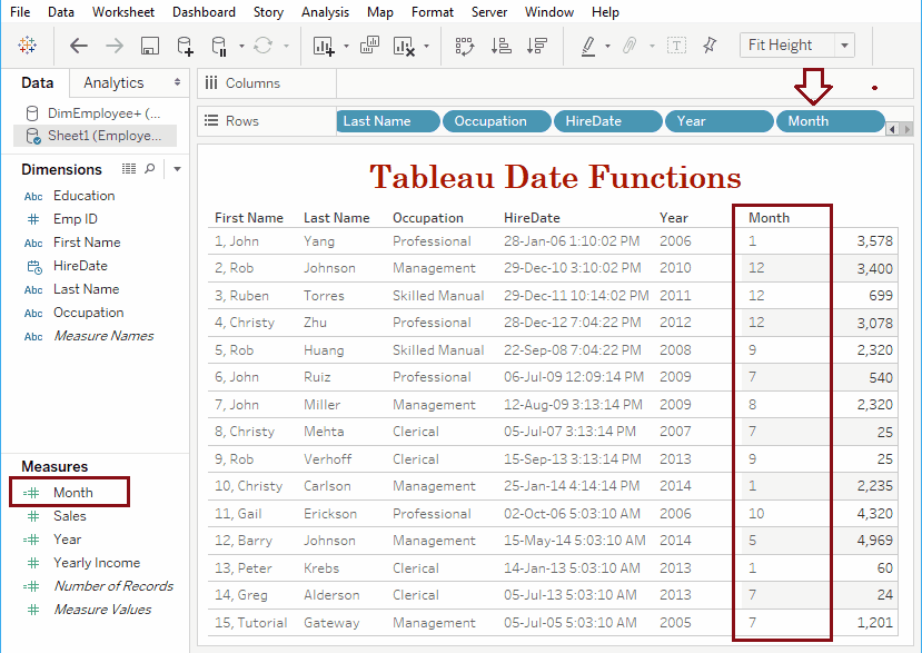 Tableau Date Functions