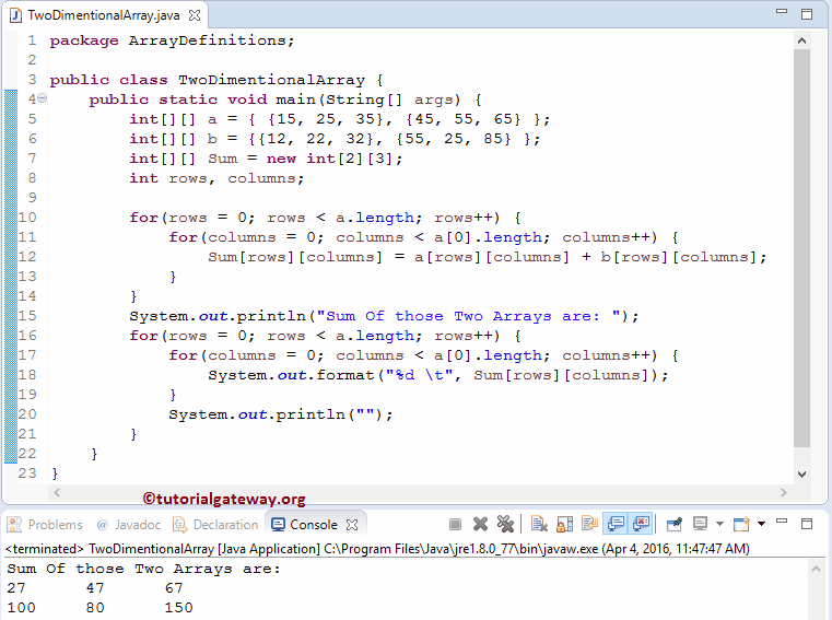 Two Dimensional Array In Java
